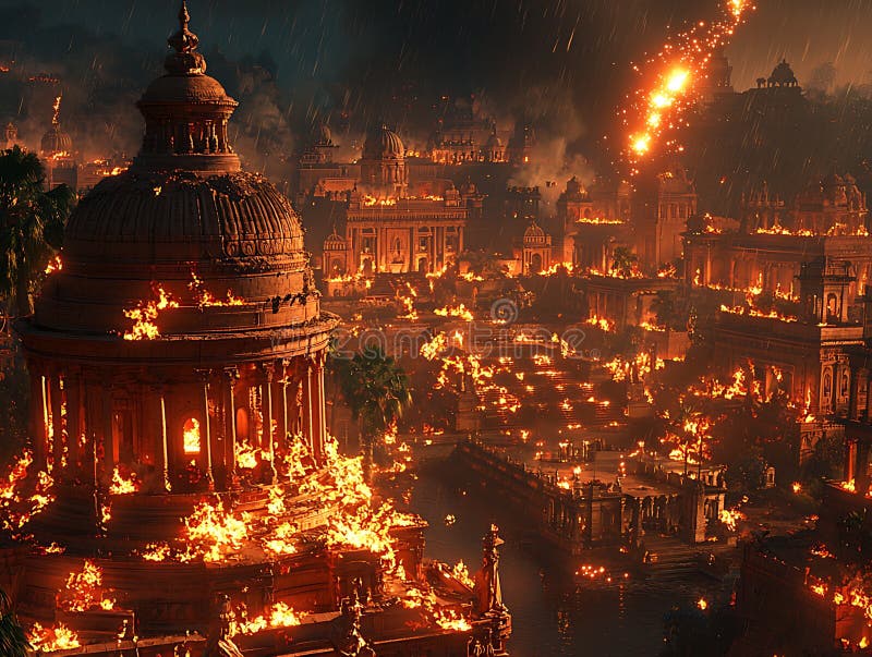 Burning City Rain Night Destruction Stock Photos - Free & Royalty-Free ...