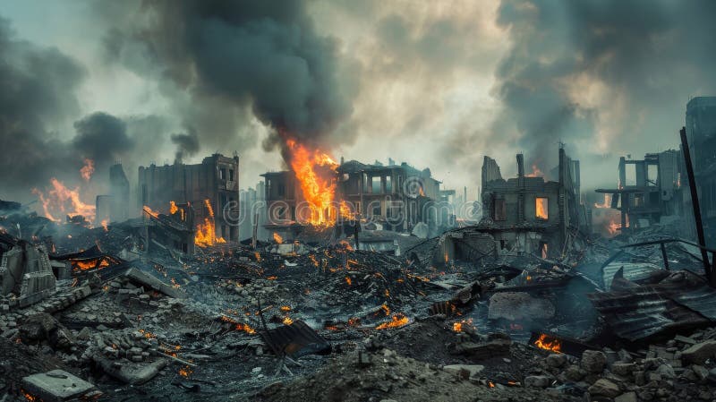 Burning City Ruins after War - Destruction and Devastation Stock ...