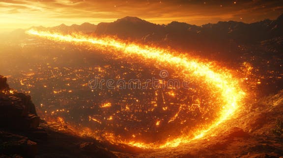 Burning City Skyline at Sunset Stock Illustration - Illustration of ...