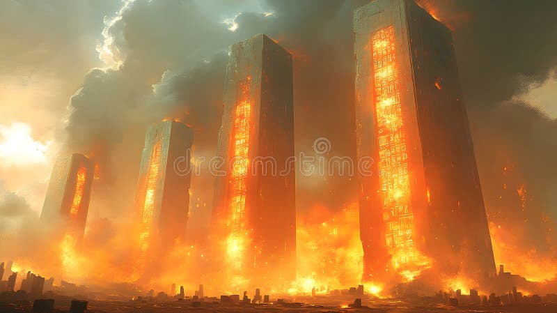 Burning City Structures Disaster Stock Illustration - Illustration of ...