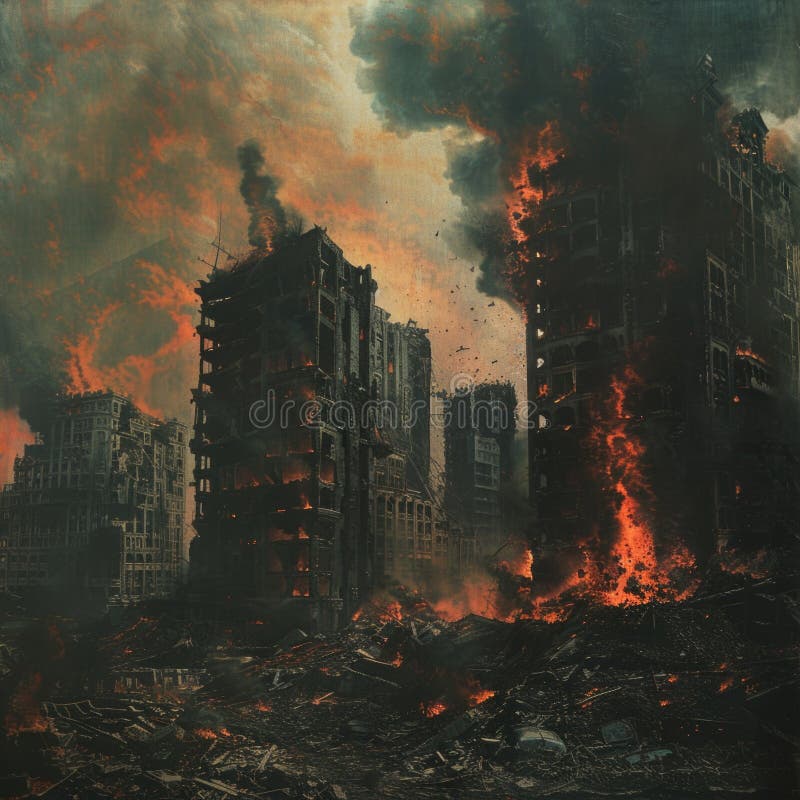 A Burning City with Thick Smoke Filling the Air Stock Photo - Image of ...