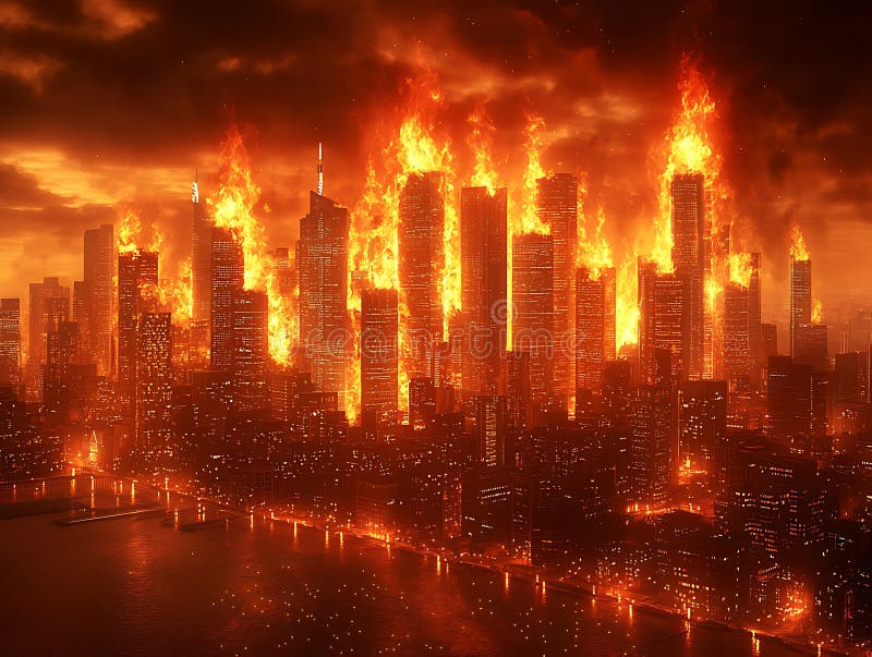 Burning Cityscape Inferno stock photo. Image of emergency - 365895864