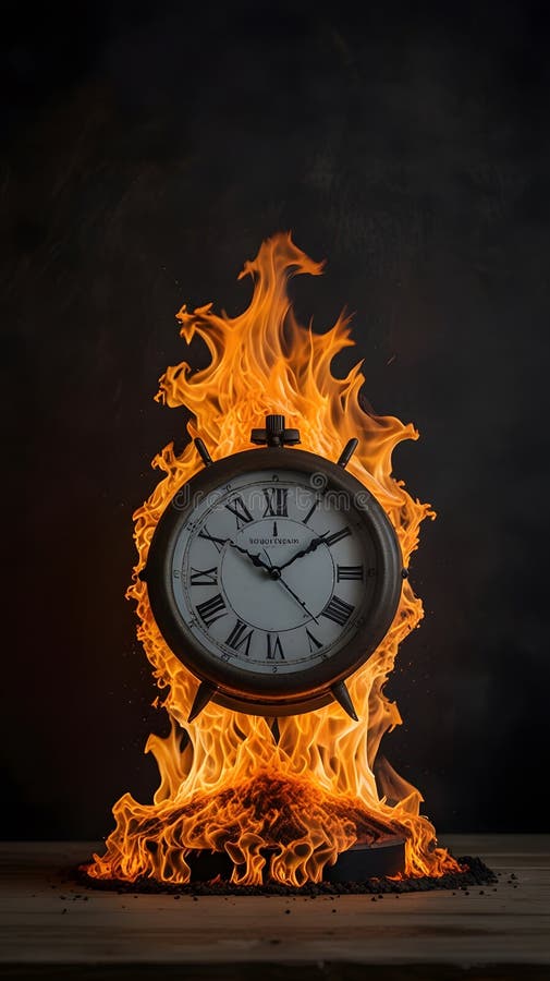Fire Hot Burning Clock Round Burn Flames with Corners Stock ...