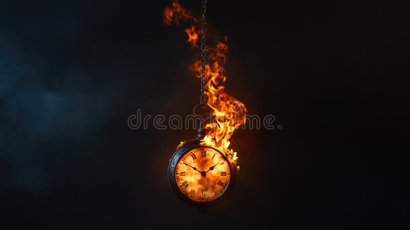 A Burning Clock in Darkness, Ideal for Dramatic or Apocalyptic Scenes ...