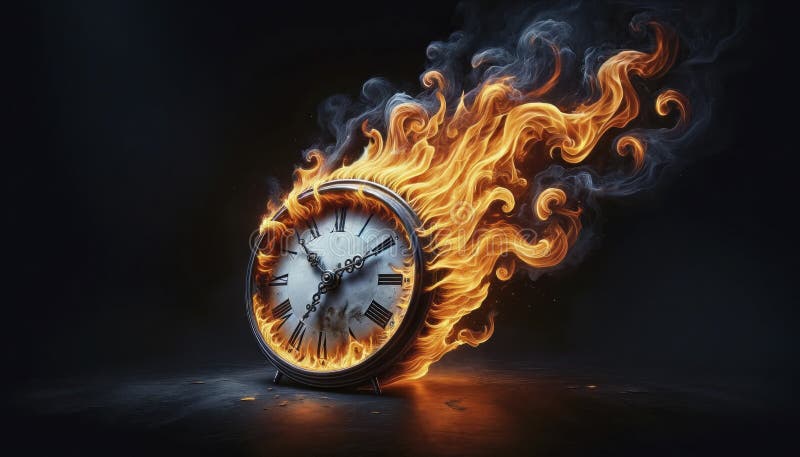 Burning Clock Dial Symbolizing Time S Passage Stock Photo - Image of ...