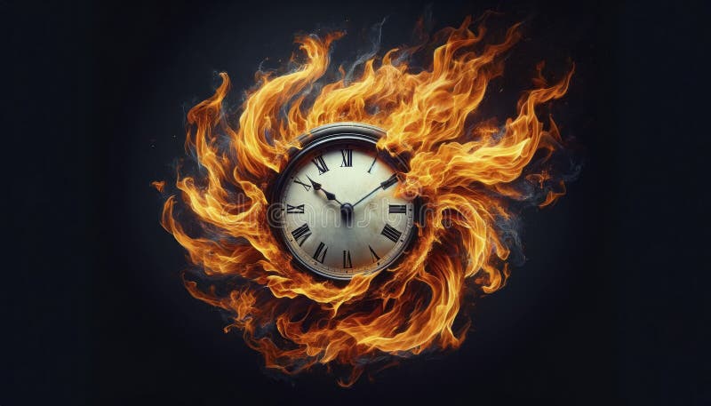 Burning Clock Dial Symbolizing Time S Passage Stock Photo - Image of ...