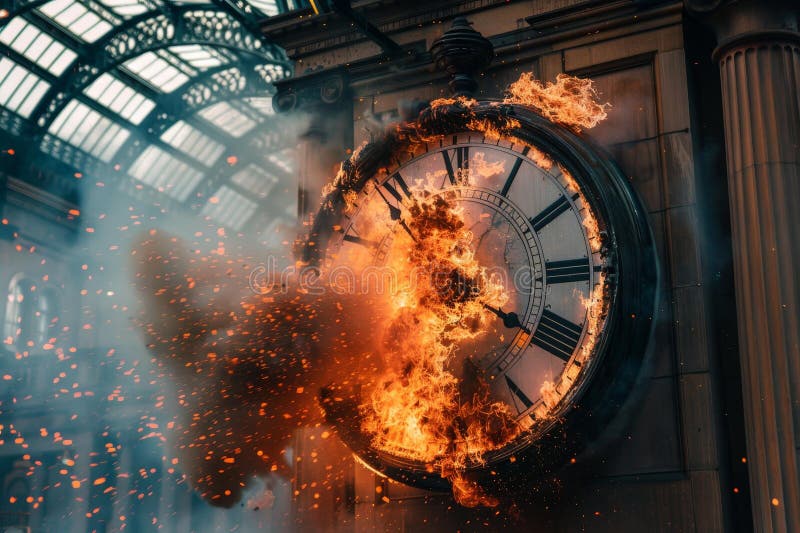 Burning Clock in Historic Station Stock Illustration - Illustration of ...