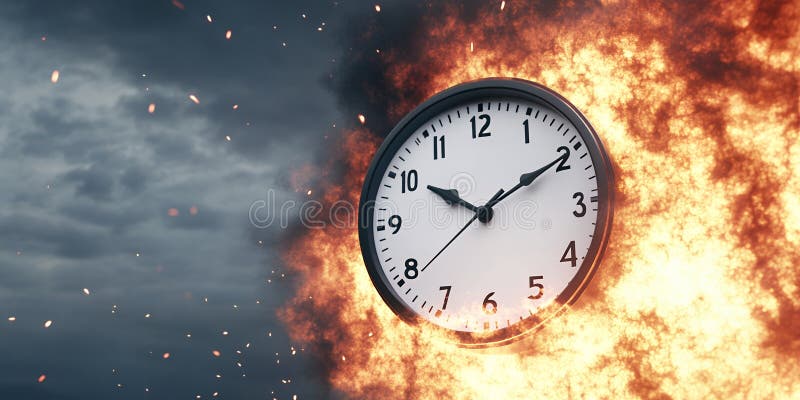 Burning Clock Time Crisis Fire Destruction Urgent Deadline Concept ...