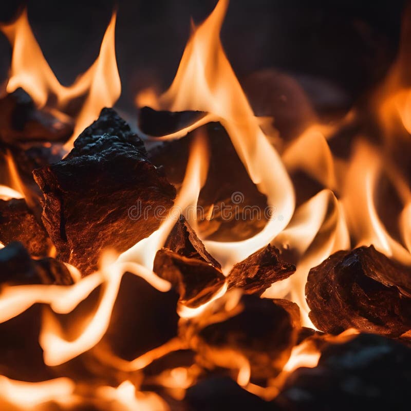 Burning Coal with Bright Flames in a Fireplace Stock Illustration ...
