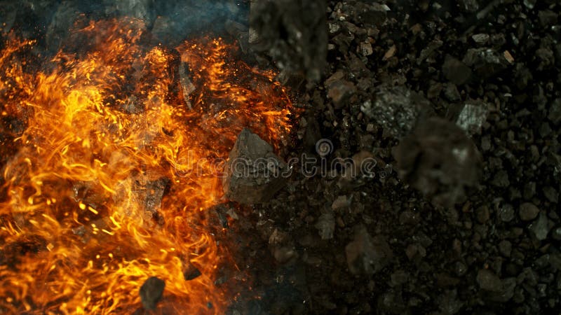 Burning Coal with Fire, Top View Shot Stock Image - Image of burn ...