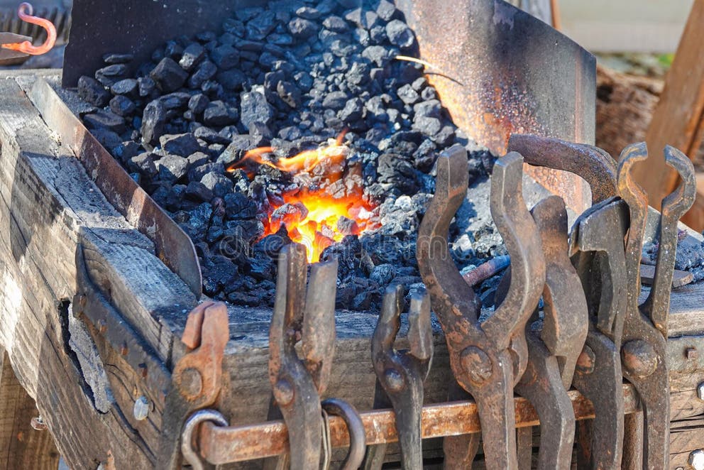 Burning in the Coal Forge and Tool of Farrier Stock Image - Image of ...