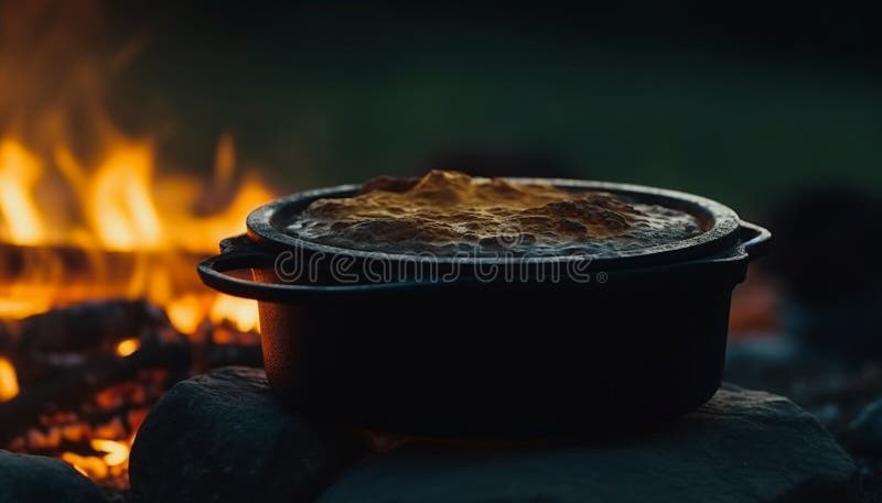 Burning Coal Heats Cooking Pan for Meal Generated by AI Stock ...