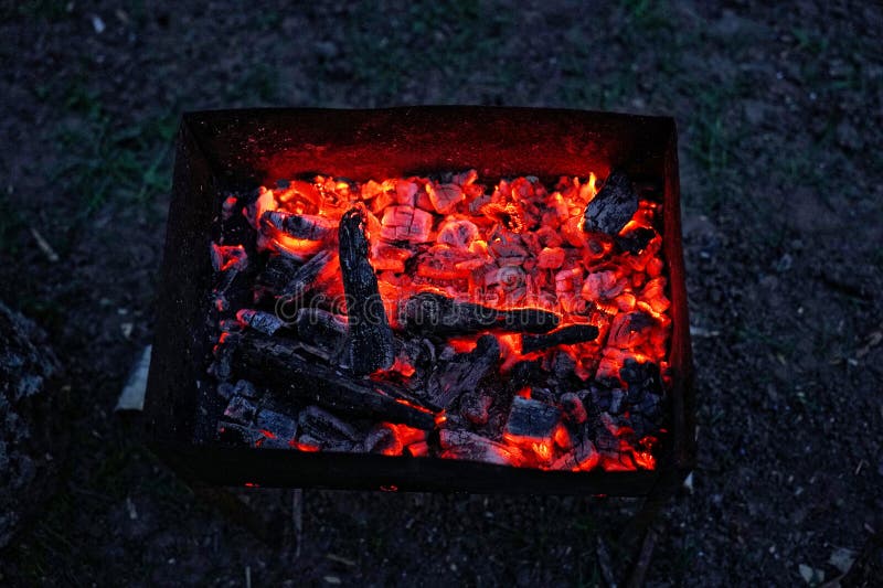 Burning Coals in a Brazier, Close-up Stock Image - Image of text ...