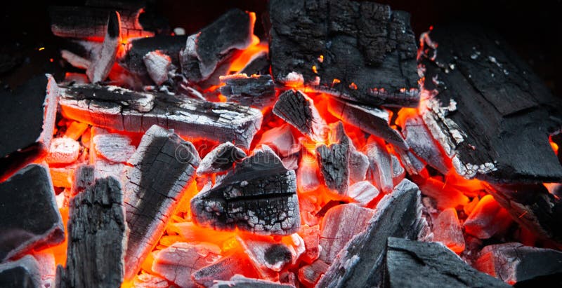 Burning Coals in the Grill. Fire for Cooking Stock Photo - Image of ...