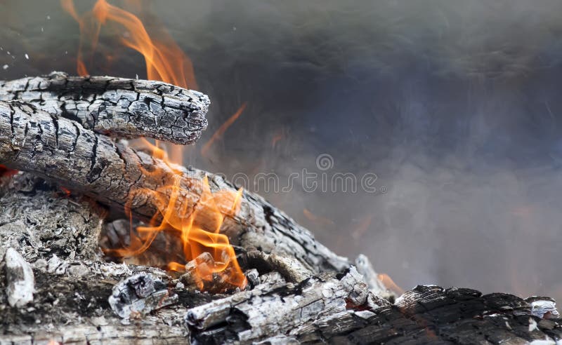 Burning Coals with a White Ash and Red Flames Stock Photo - Image of ...