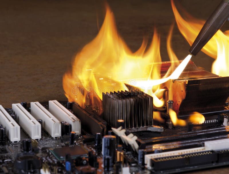 Burning computer case stock photo. Image of recycling - 5710018