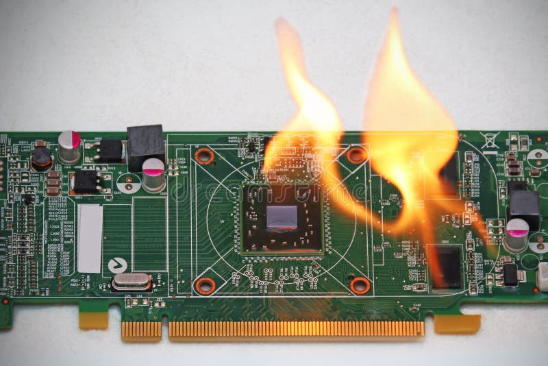Burning Graphics Card GPU on White Background Stock Photo - Image of ...
