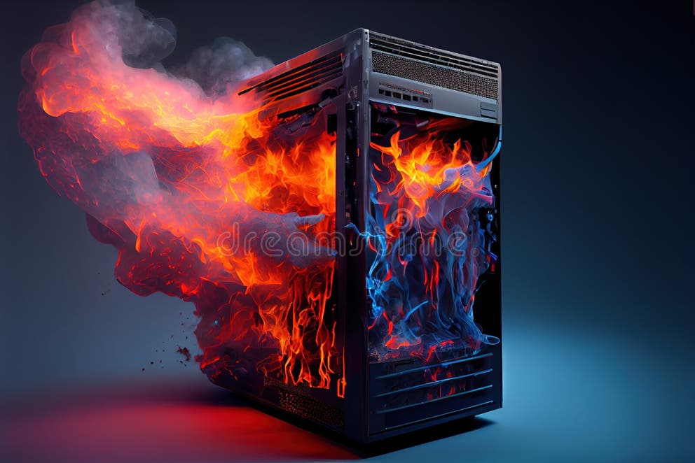 A burning computer server stock illustration. Illustration of ...
