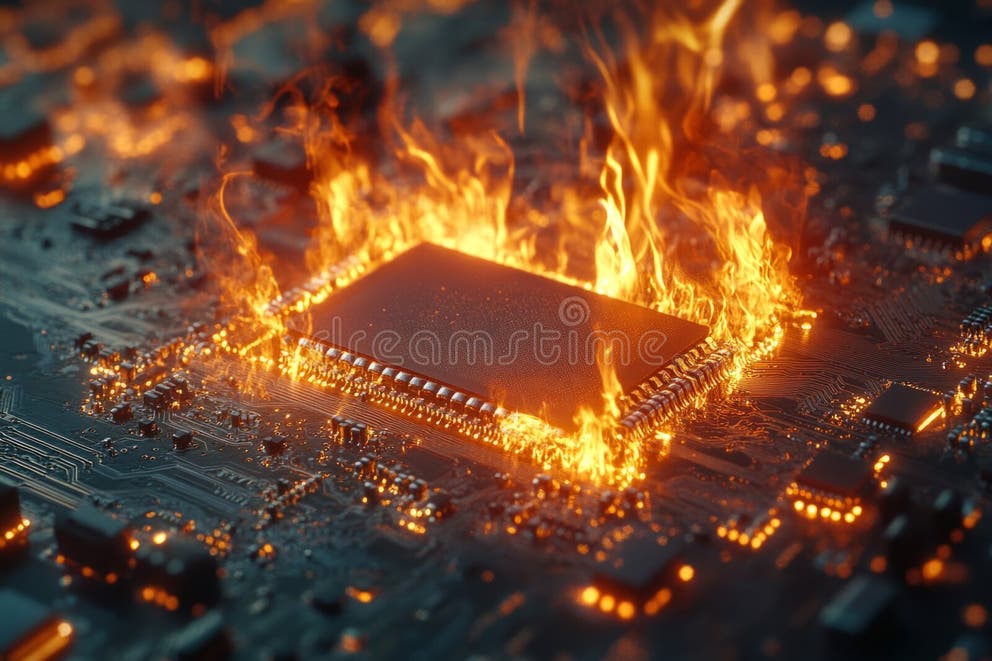 Burning Cpu is Catching Fire on Motherboard Stock Photo - Image of risk ...