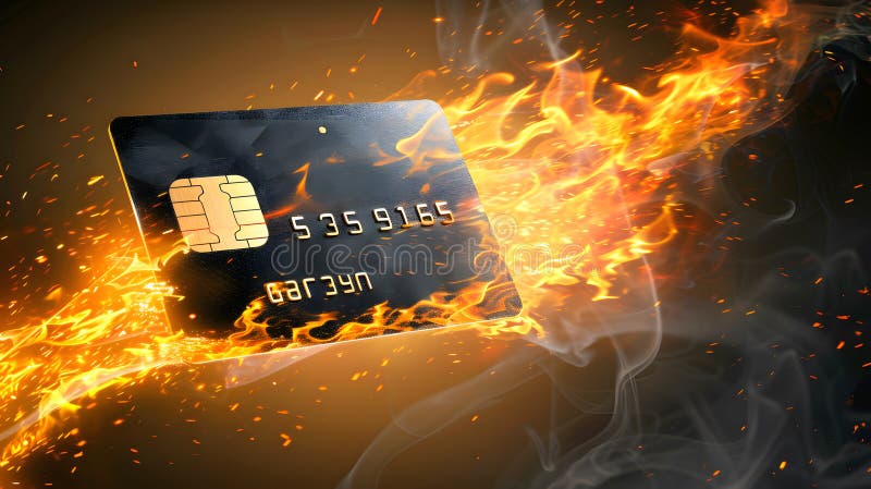 Burning Credit Card, on Black Stock Illustration - Illustration of ...