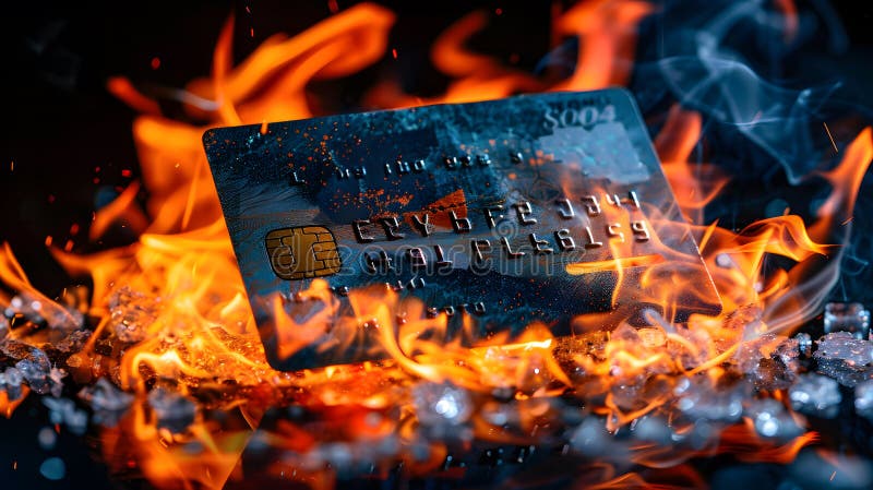 Burning Credit Card, on Black Stock Illustration - Illustration of ...