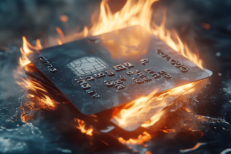 Burning Credit Card on Fire, Dramatic Financial Loss Concept Stock ...