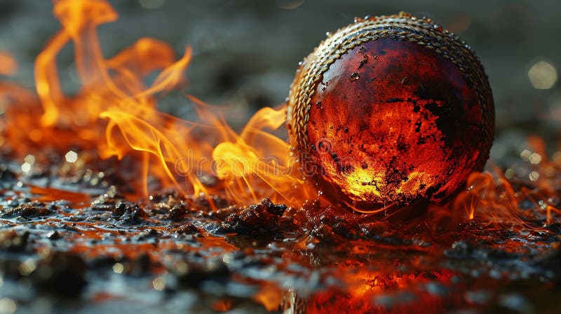 Cricket Ball on Fire Background Stock Illustration - Illustration of ...