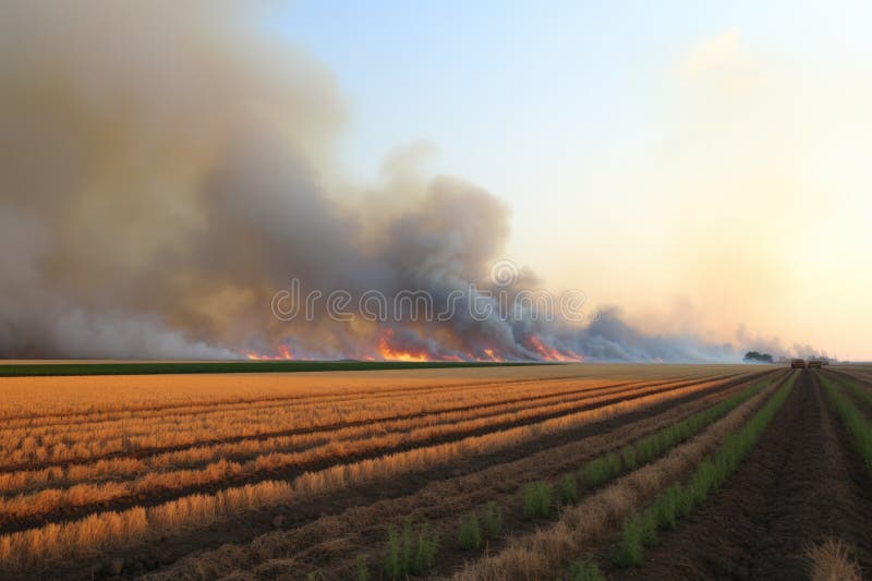 Burning Crop Fields, Smoke Rising Upwards Stock Illustration ...