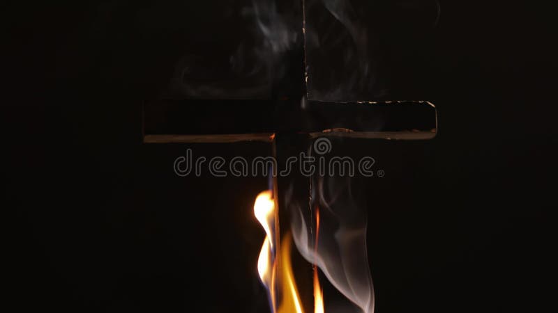 Burning cross falling down stock footage. Video of doom - 246939818