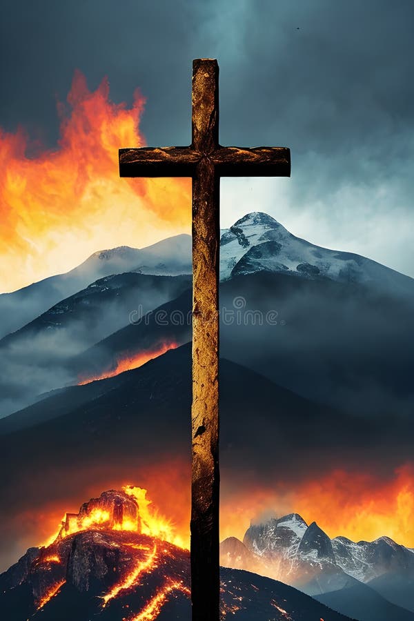 The Burning Cross on Mountain Stock Photo - Image of sacrifice, burn ...