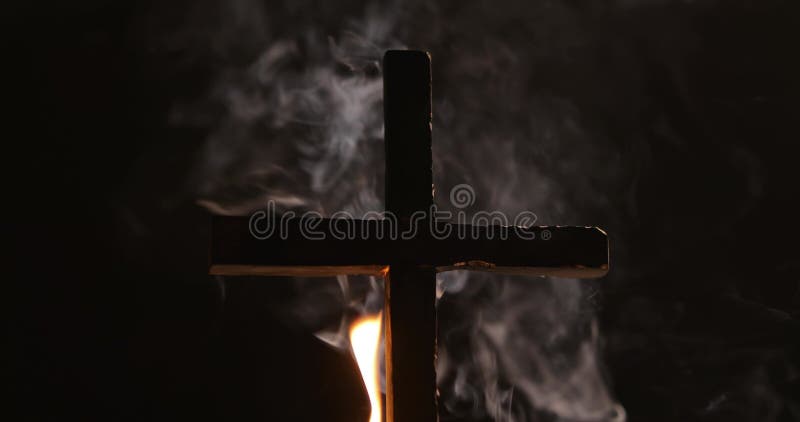 Burning cross falling down stock footage. Video of doom - 246939818