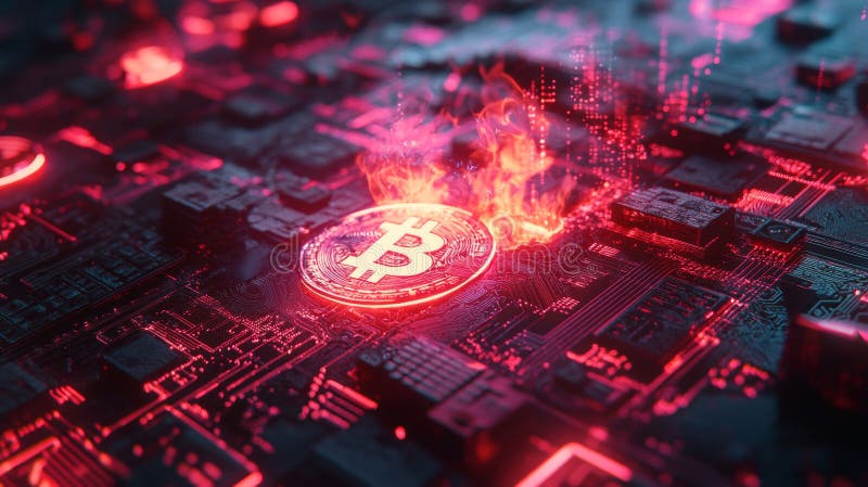 Burning Crypto Futuristic Tech Background Visualizing Cryptocurrency ...