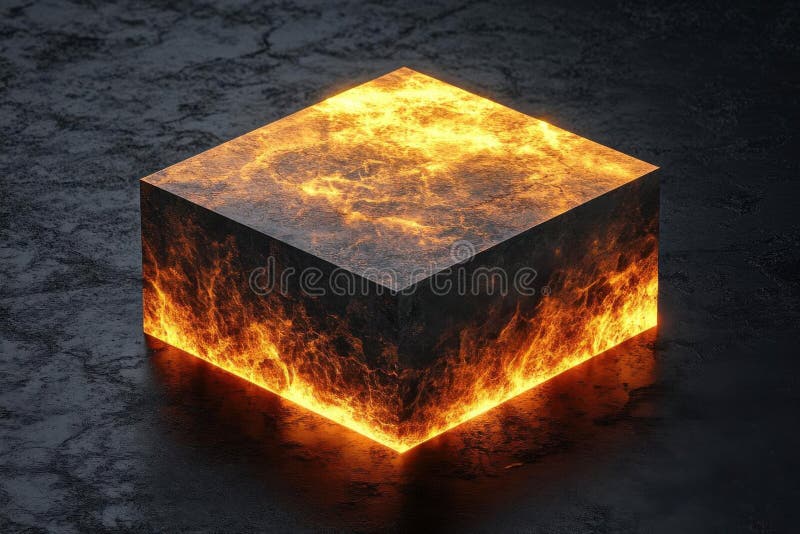 Burning Cube with Lava, Fire, Dark Background, and Abstract Stock ...
