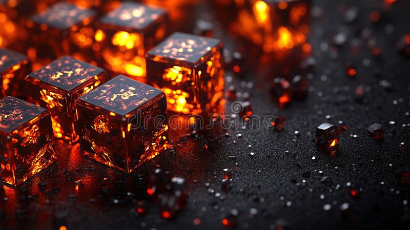 Burning cubes of fire stock illustration. Illustration of dark - 376245511