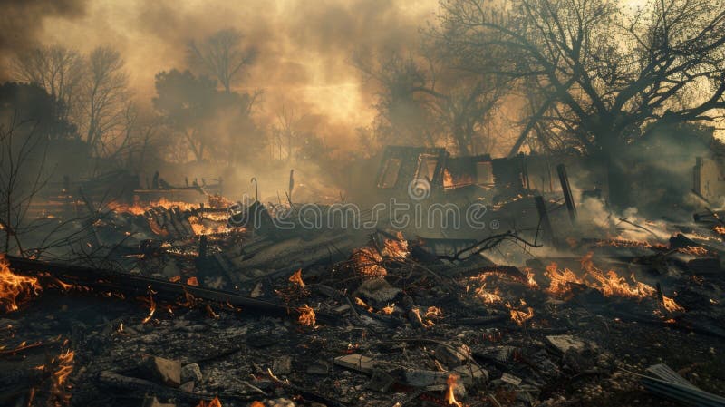 Burning Debris and Smoldering Ruins in the Aftermath of a Fire Leaving ...