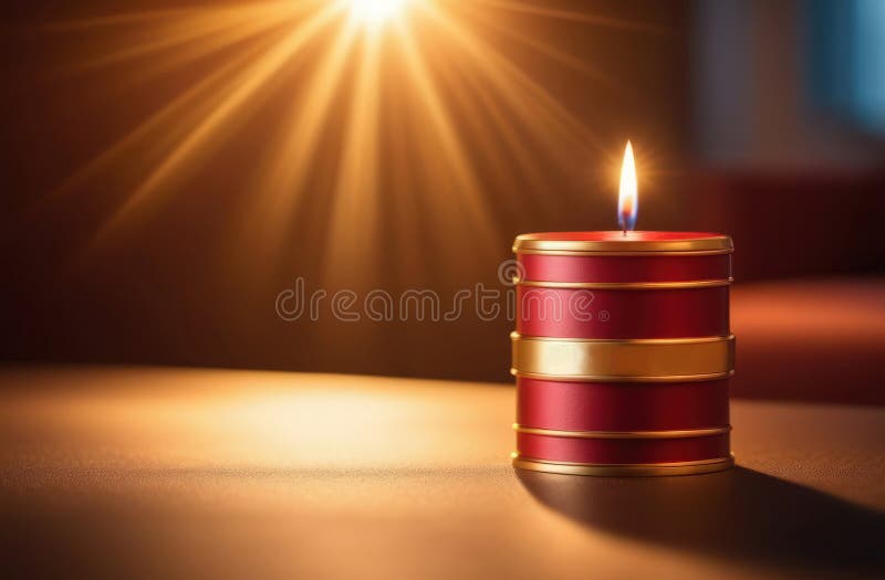 Burning Decorative Candle on a Dark Background, Sun Rays from Above ...