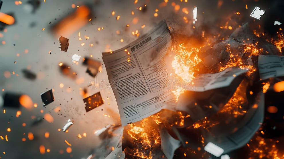 Burning Documents with Flames and Sparks Stock Illustration ...
