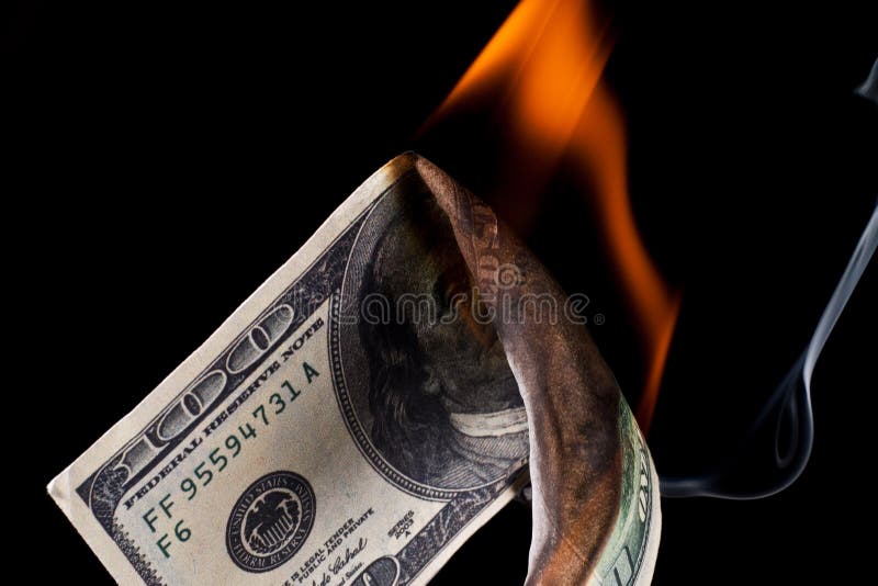Burning dollar banknote stock image. Image of waste, recession - 12607285