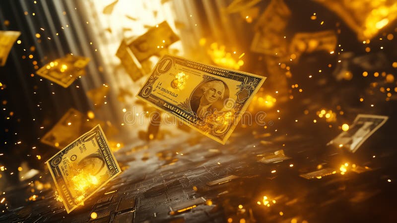 Burning Dollar Bills Falling during Economic Disaster Stock Image ...