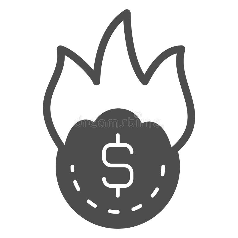 Burning Dollar Coin Solid Icon, Dollar Coin on Fire Concept. Vector ...