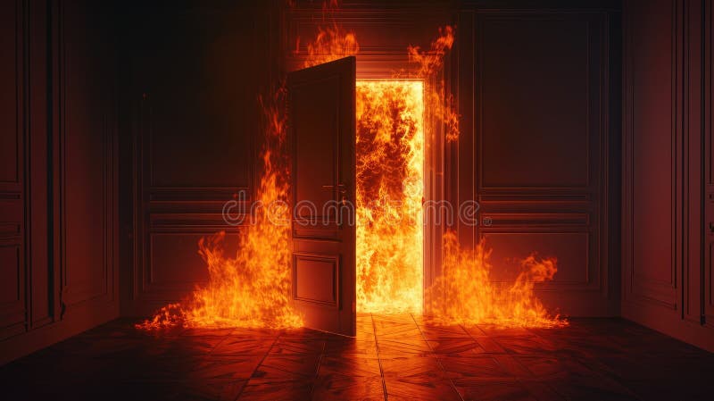 Burning Doorway: Symbol of Emergency. Stock Illustration - Illustration of urgency, door: 323776384