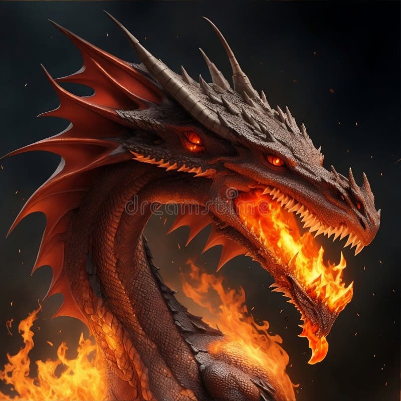 Burning dragon in fire stock illustration. Illustration of invertebrate ...