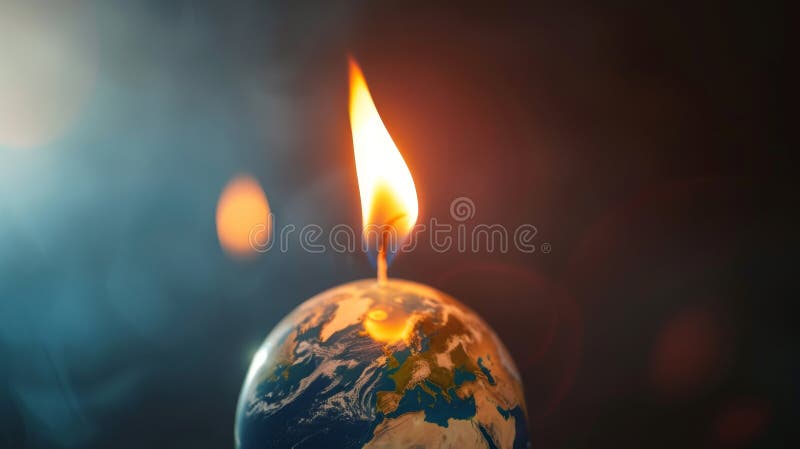 Burning Earth Concept with a Candle Flame Effect Stock Image - Image of ...