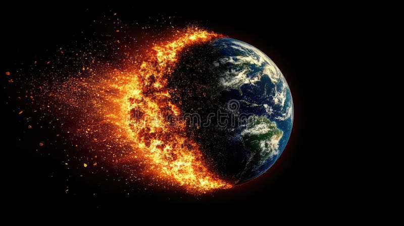 Burning Earth Globe in Outer Space. Stock Illustration - Illustration ...