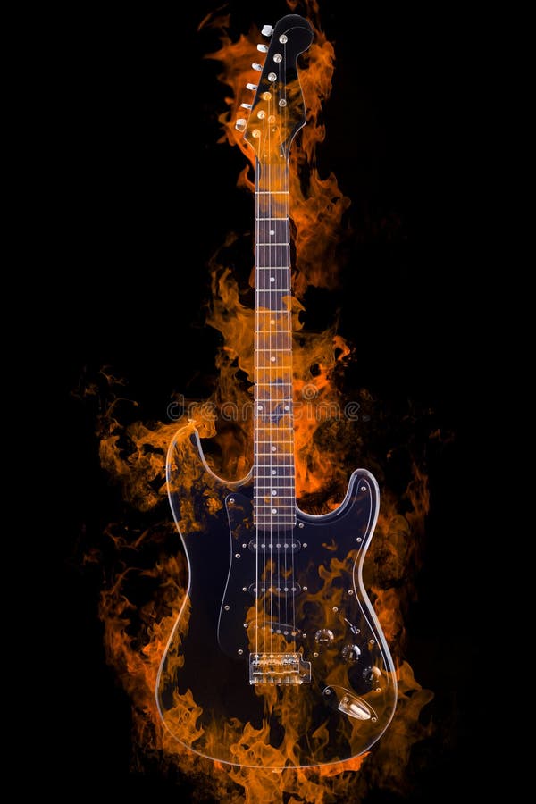 Burning Electric Guitar stock image. Image of fretboard - 13345169