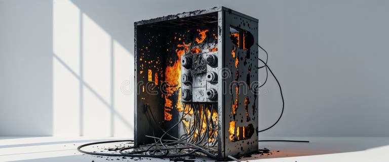 Burning Electrical Box Intense Fire Damage Risk. Stock Photo - Image of ...