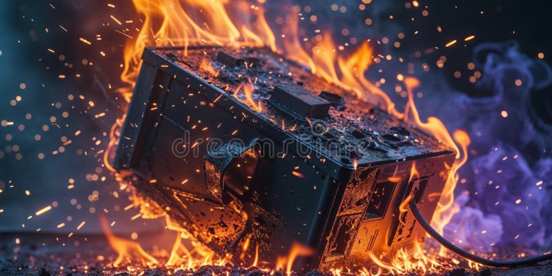 Burning Electrical Box Intense Fire Damage Risk. Stock Image - Image of ...