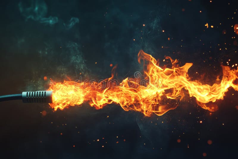 Burning Electrical Cable Showing Overload and Fire Hazard Stock ...