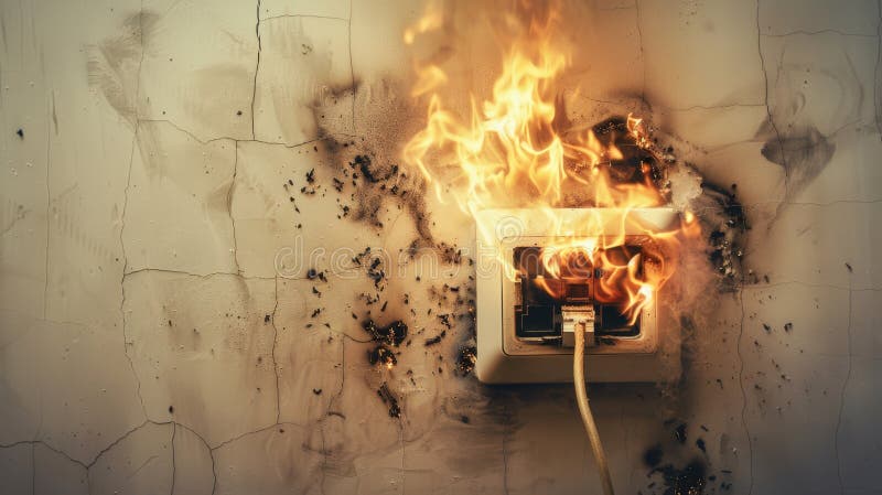 The Burning Electrical Outlet.AI Generated Image Stock Image - Image of ...