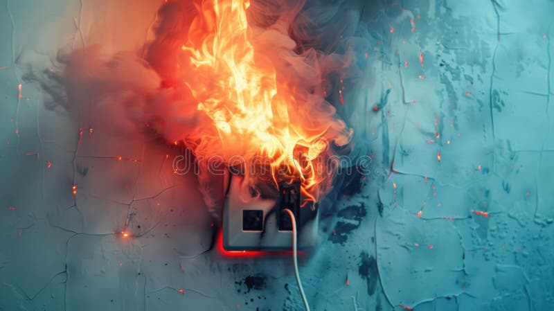The Burning Electrical Outlet.AI Generated Image Stock Photo - Image of ...